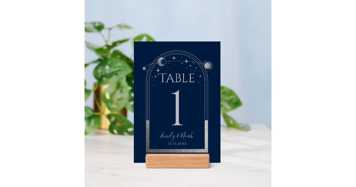Mystical Blue Silver Wedding Table Numbers Holder | Zazzle