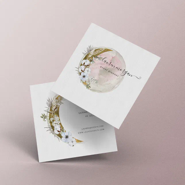 Mystical Bohemian Moon Elegant Square Business Card | Zazzle