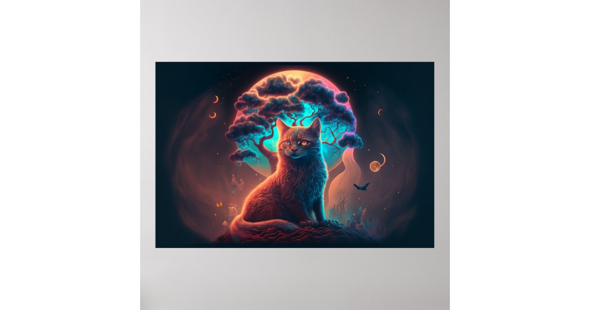 Mystical Cat Art Poster | Zazzle