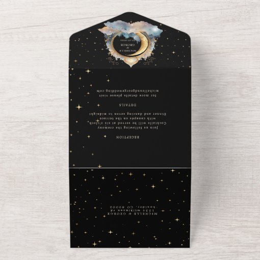 Mystical Celestial Blue Wedding All In One Invitation | Zazzle