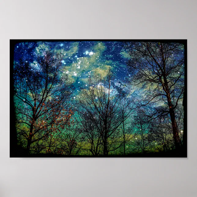 Mystical Celestial Forest Starry Night Poster | Zazzle