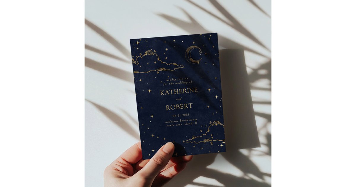 Mystical Celestial Gold Moon Clouds Wedding Invitation | Zazzle