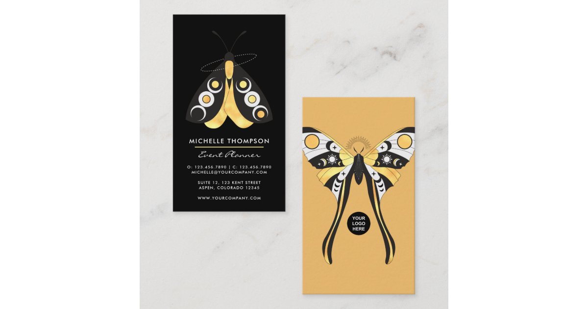 Mystical Celestial Gold Moth Business Card | Zazzle