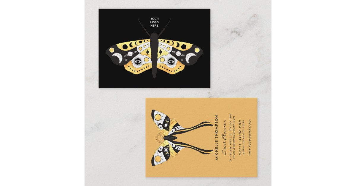 Mystical Celestial Gold Moths Business Card | Zazzle