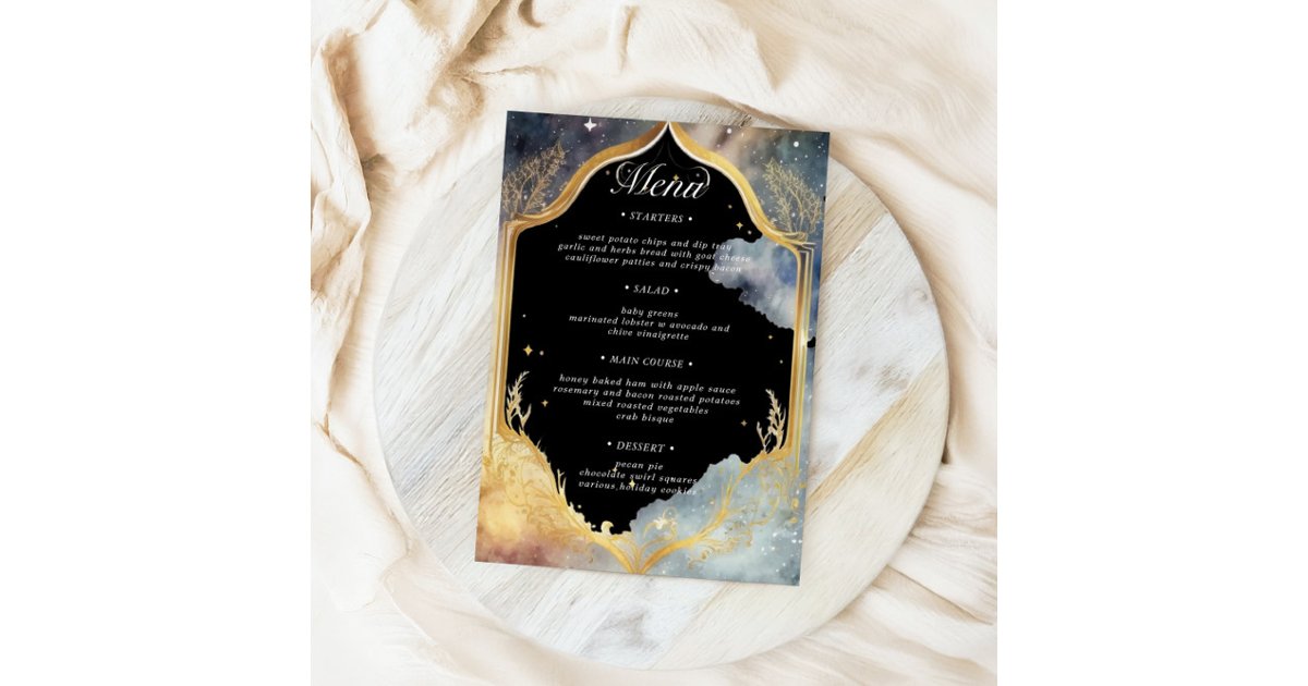 Mystical Celestial Wedding Dinner Menu Card | Zazzle