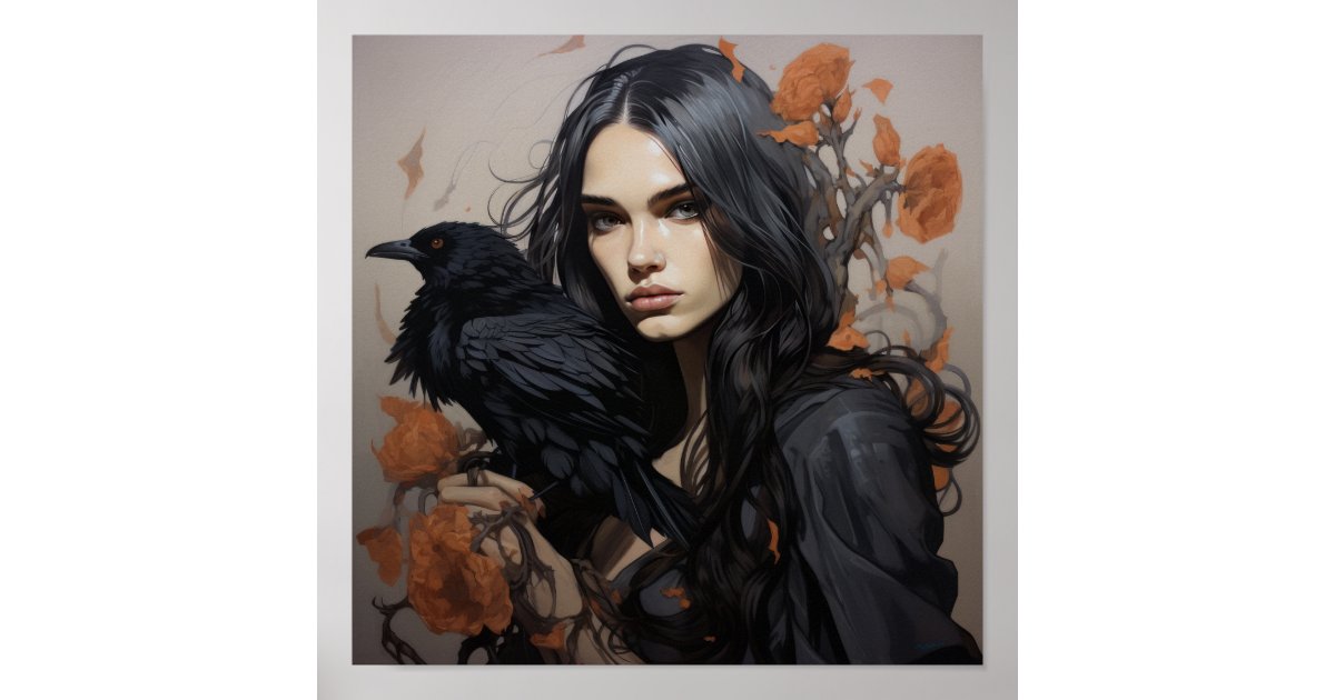 Mystical Connection: Woman and Crow Poster | Zazzle