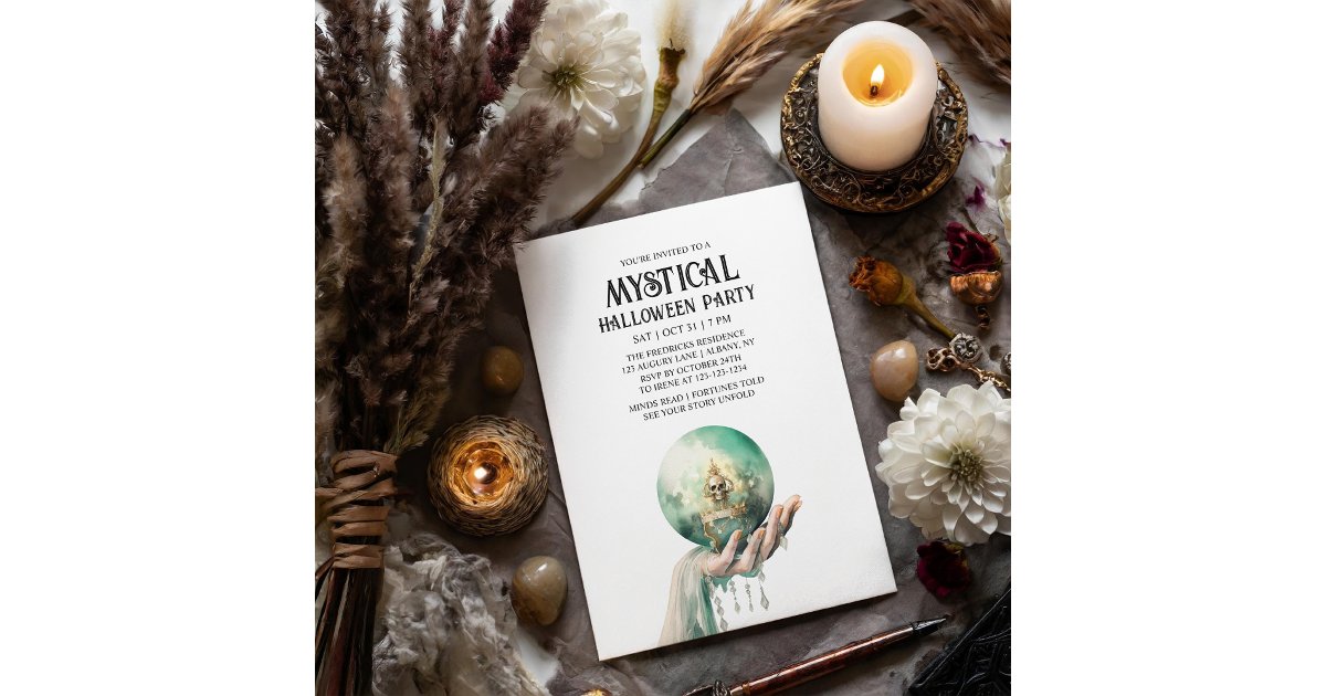 Mystical Crystal Ball Fortune Mint Halloween Party Invitation | Zazzle