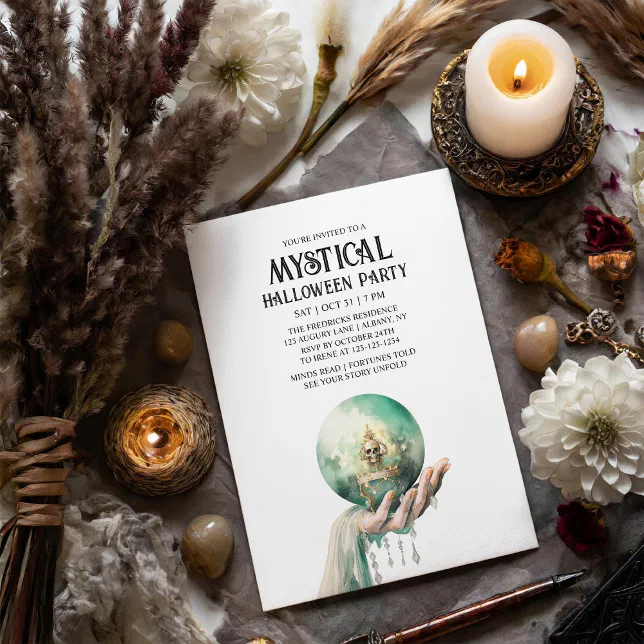 Mystical Crystal Ball Fortune Mint Halloween Party Invitation | Zazzle