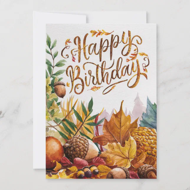 Mystical Cute Woodland Autumn Fall Happy Birthday Card | Zazzle
