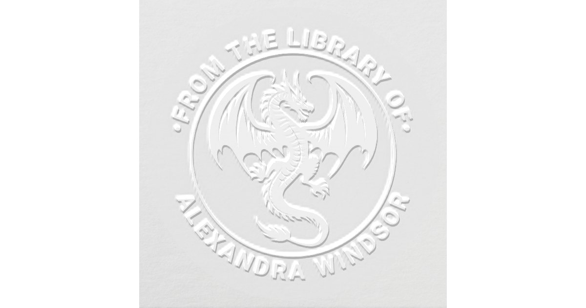 Mystical Dragon Silhouette #8 Library Book Name Embosser | Zazzle