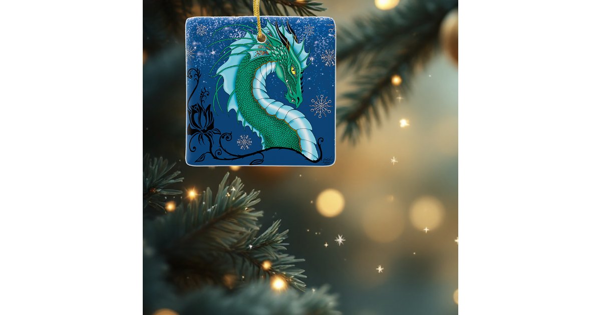Mystical Emerald Ice Dragon Snowflakes Fantasy Ceramic Ornament | Zazzle