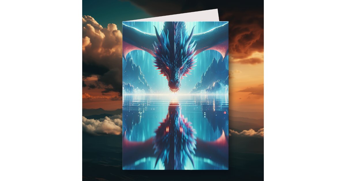 Mystical Ethereal Dragon Reflection Birthday Card | Zazzle