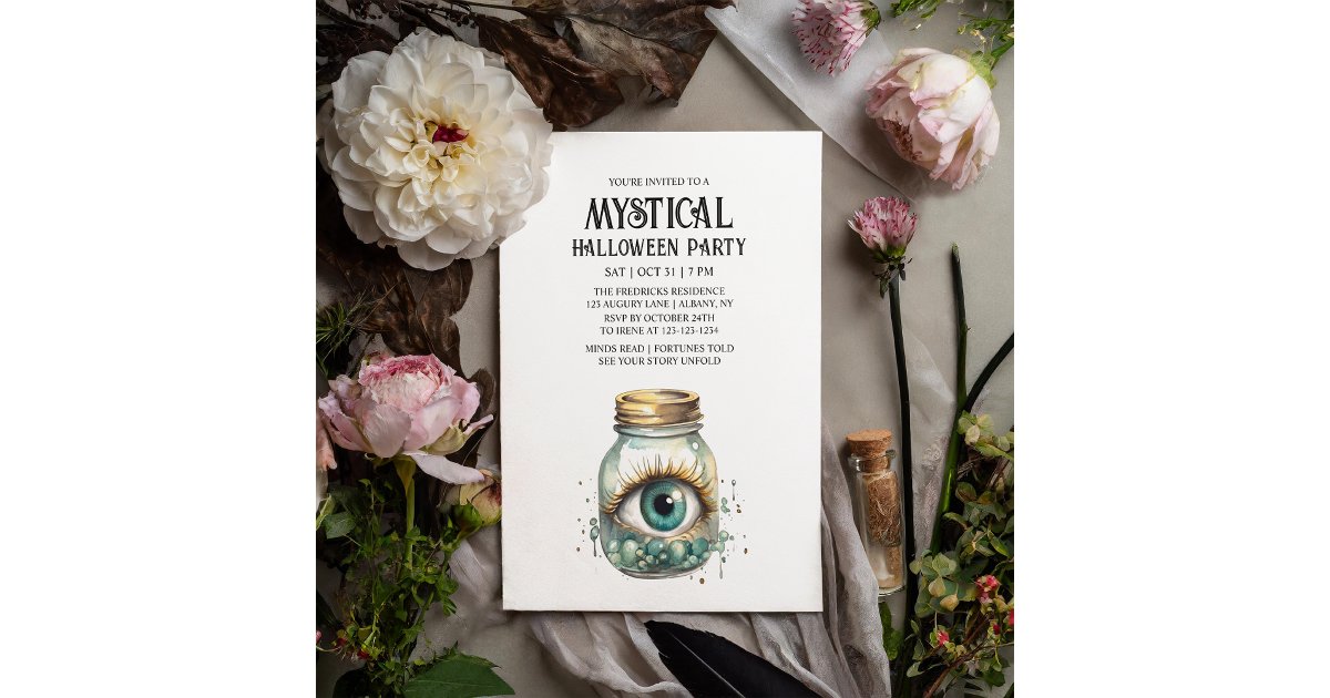 Mystical Eye Fortune Spooky Mint Halloween Party Invitation | Zazzle
