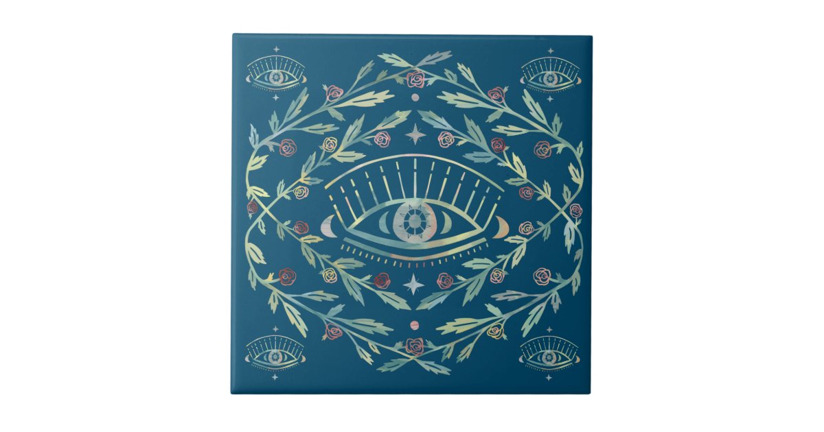Mystical Eye Roses Vines Magical Boho Colorful Ceramic Tile | Zazzle