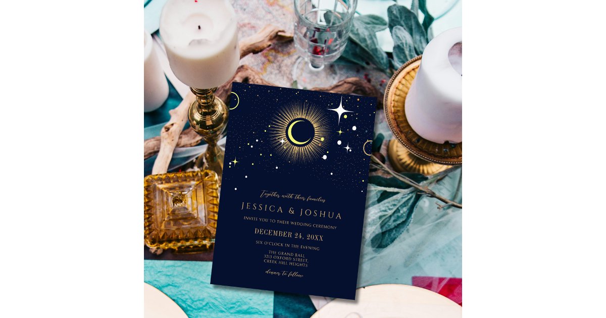 Mystical Galaxy Navy Blue Wedding Invitation | Zazzle