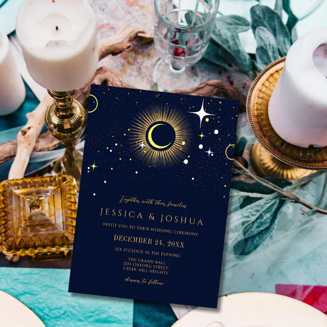 Mystical Galaxy Navy Blue Wedding Invitation | Zazzle