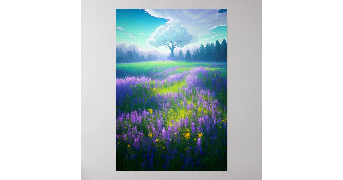 Mystical Hillside, Enchanting White Tree Poster | Zazzle