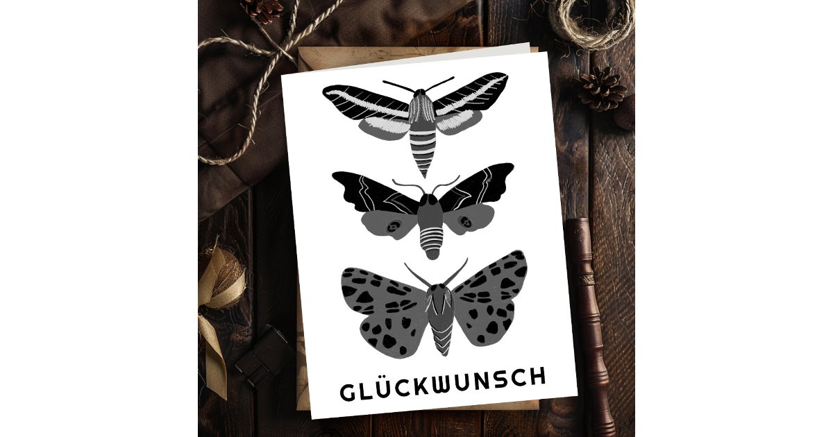 Mystical magic moths Black and white GLUCKWUNSCH Card | Zazzle
