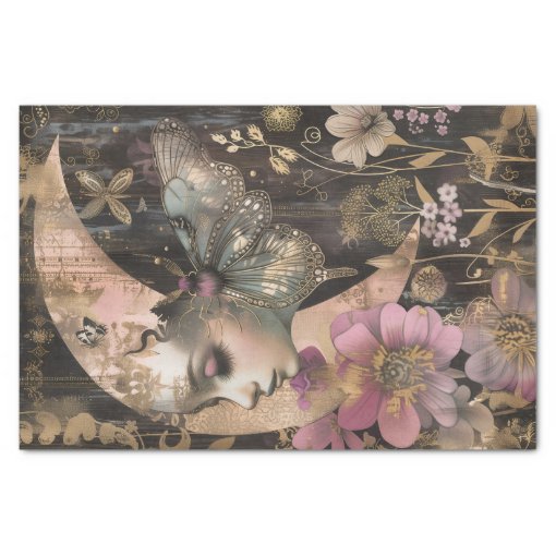 MYSTICAL MOON AND MOTH DECOUPAGE TISSUE PAPER | Zazzle