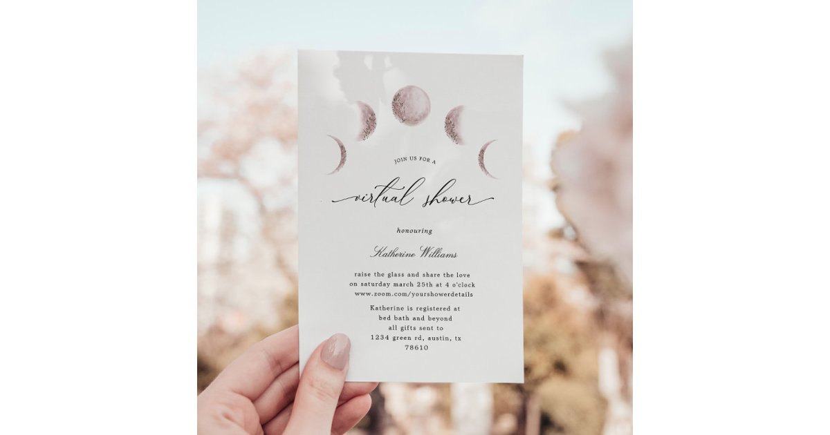 Mystical Moon Blush Virtual Baby Shower Invitation | Zazzle