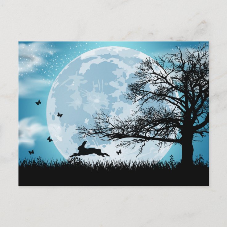 Mystical Moon with Rabbit Silhouette Postcard | Zazzle