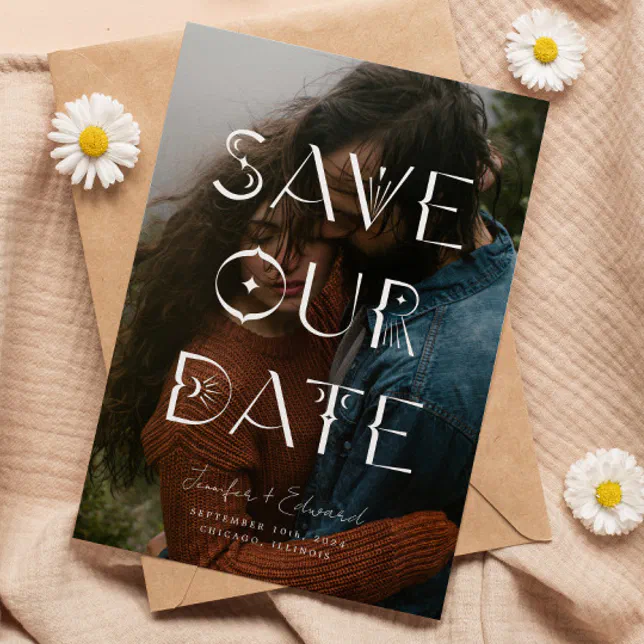 Mystical Overlay Typography Photo Save The Date | Zazzle