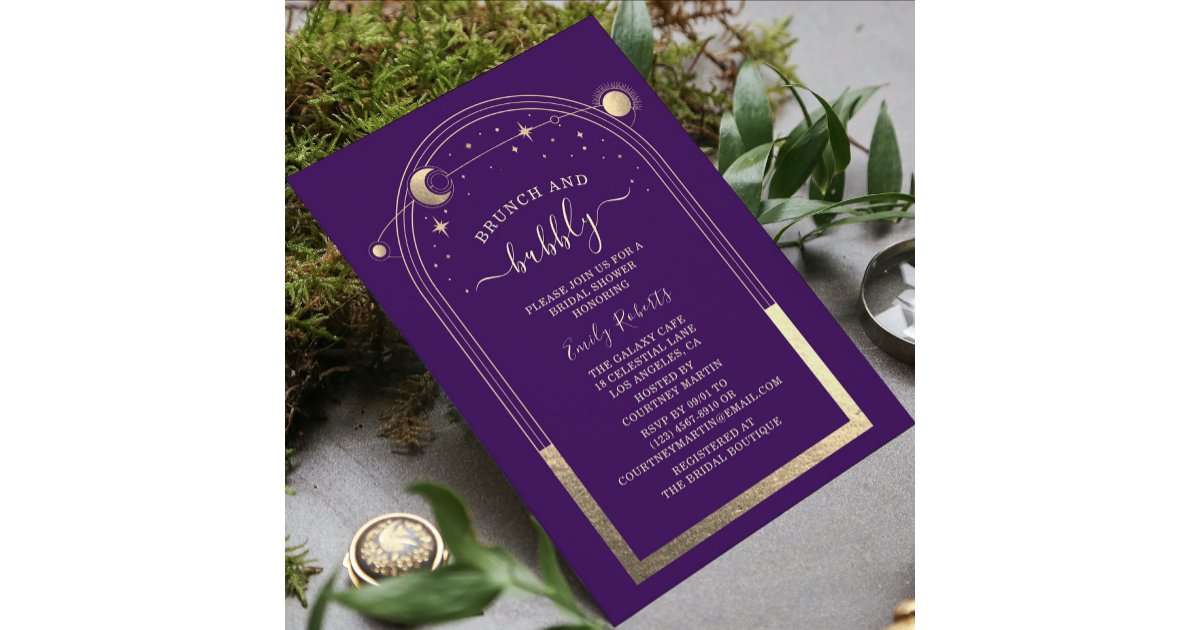 Mystical Purple Gold Celestial Bridal Shower Invitation | Zazzle