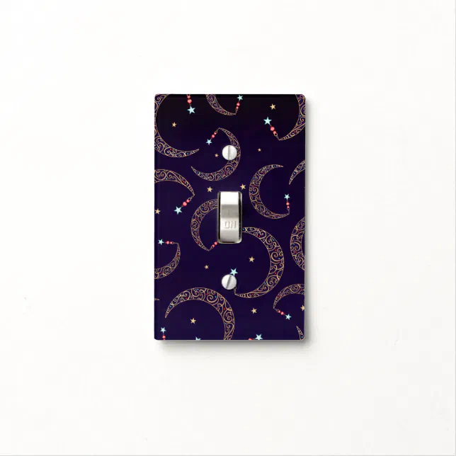 Mystical Purple Gold Filigree Moon Celestial Light Switch Cover | Zazzle