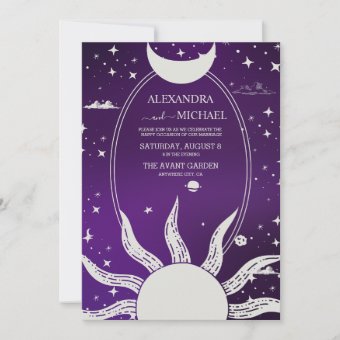 Mystical Purple Sun Moon Wedding Invitation | Zazzle