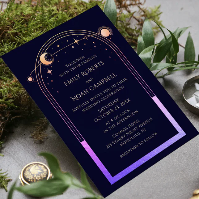 Mystical Rainbow Sun Star Moon Astronomy Space Invitation | Zazzle