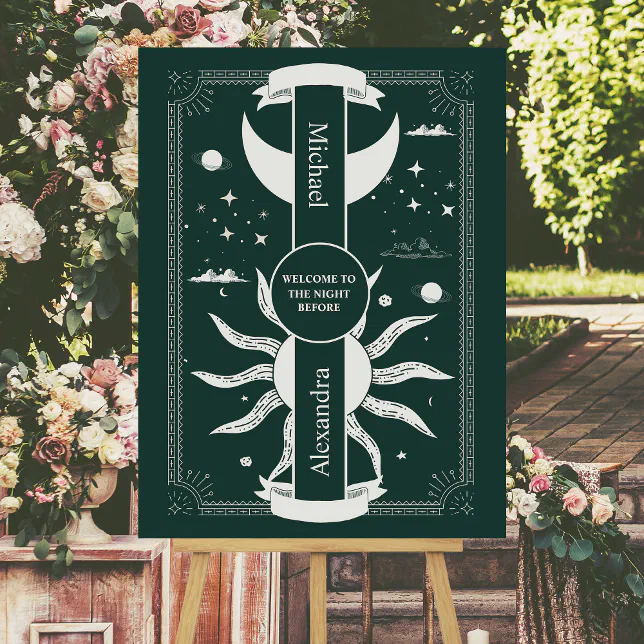 Mystical Silver and Green Sun Moon Wedding Foam Board | Zazzle