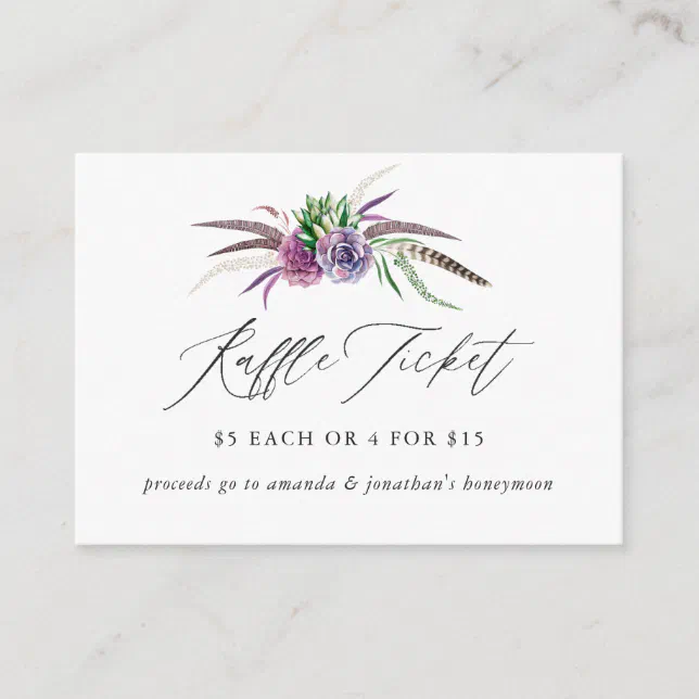 Mystical Succulents Bridal Shower Raffle Ticket Enclosure Card | Zazzle
