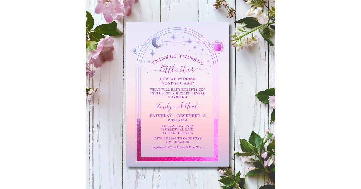 Mystical Sunset Pink Sun Moon Stars Baby Shower Invitation | Zazzle