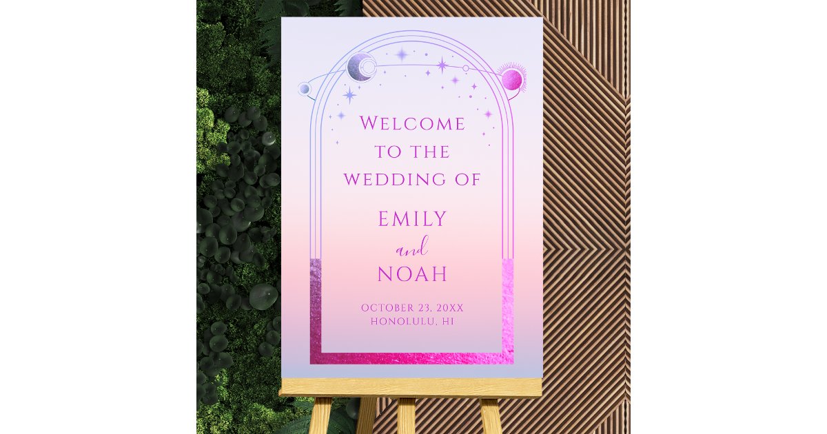 Mystical Sunset Pink Sun Moon Stars Welcome Sign | Zazzle