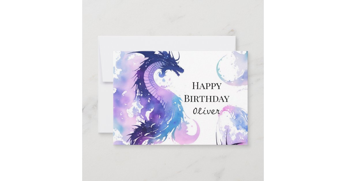 Mystical Watercolor Dragon Birthday Card | Zazzle