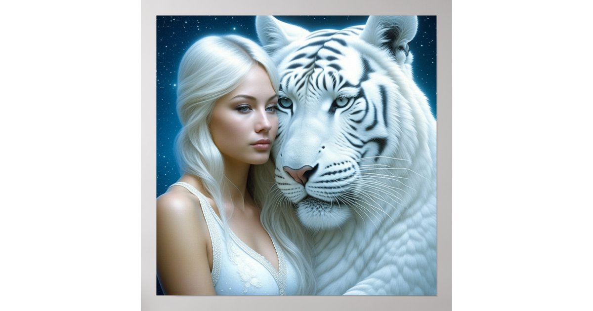 Mystical White Tiger and Woman Poster | Zazzle