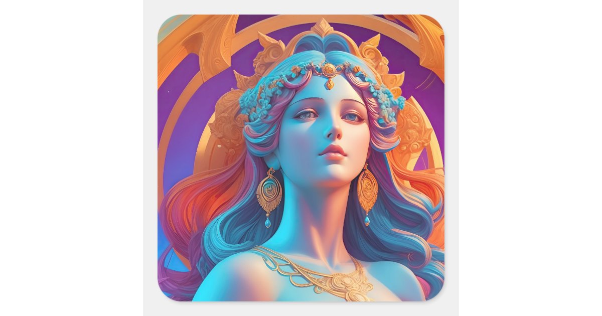Mythical Aphrodite Portrait Square Sticker | Zazzle