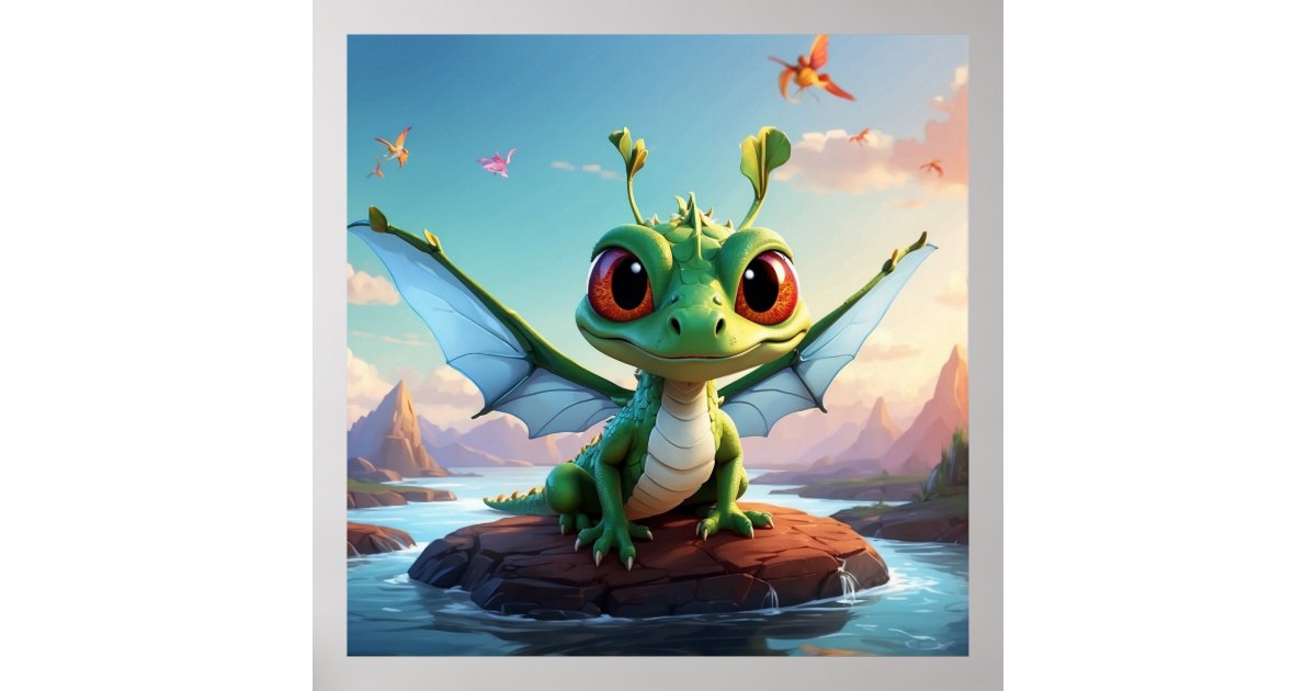 Mythical Fantasy Early Dragonfly Cartoon Poster | Zazzle