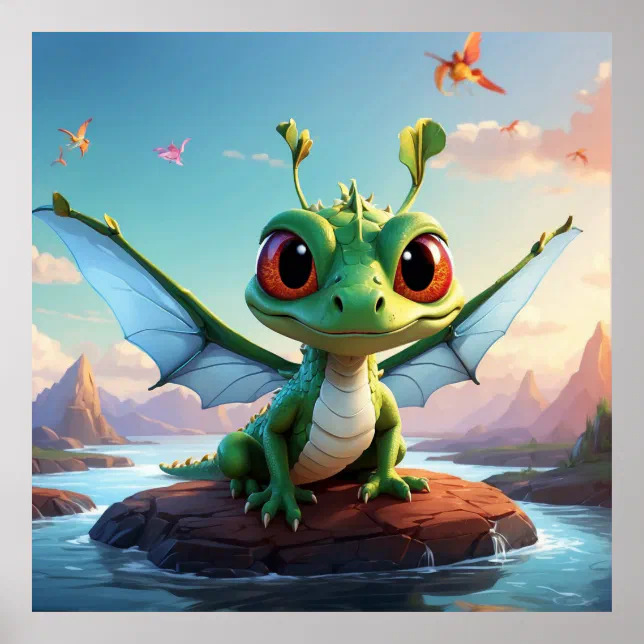 Mythical Fantasy Early Dragonfly Cartoon Poster | Zazzle