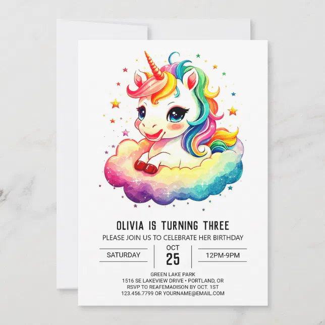 Mythical Sparkle Unicorn Birthday Invitation | Zazzle