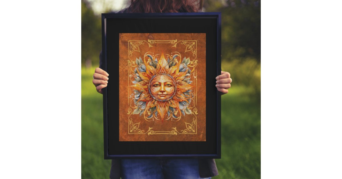 Mythological Sun Face Deity Digital Art Poster | Zazzle