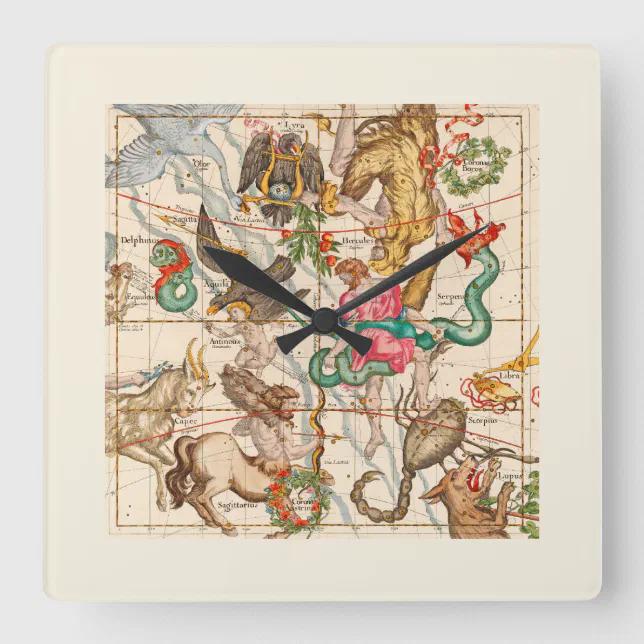 Mythology Medieval Astronomy Vintage Art Square Wall Clock | Zazzle