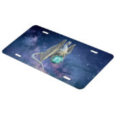 Mythology White Dragon with Globe Galaxy License Plate | Zazzle