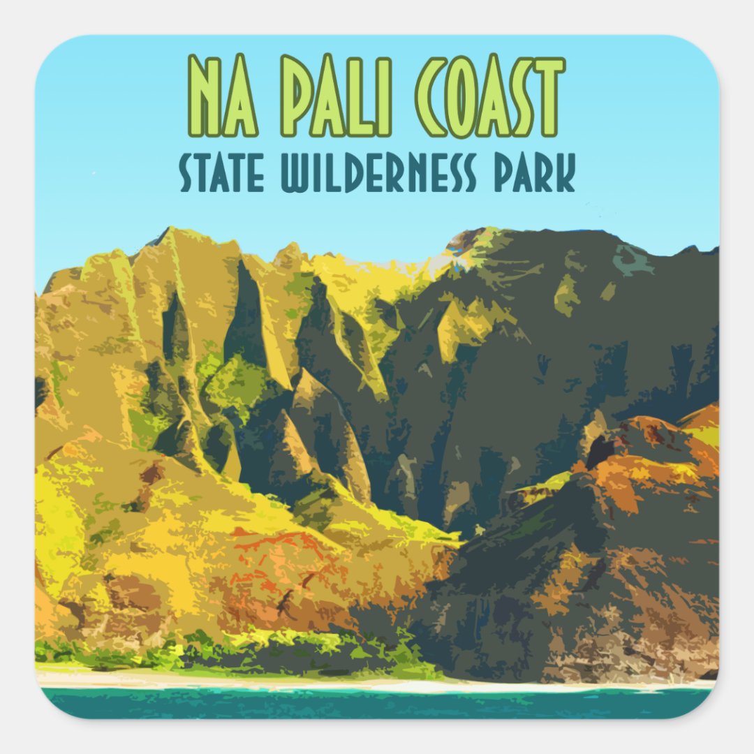 Na Pali Coast State Wilderness Park Hawaii Vintage Square Sticker | Zazzle