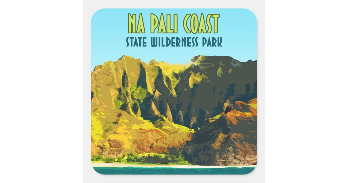 Na Pali Coast State Wilderness Park Hawaii Vintage Square Sticker | Zazzle