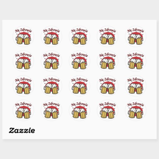 Na Zdrowie Toast With Beer Mugs Classic Round Sticker | Zazzle