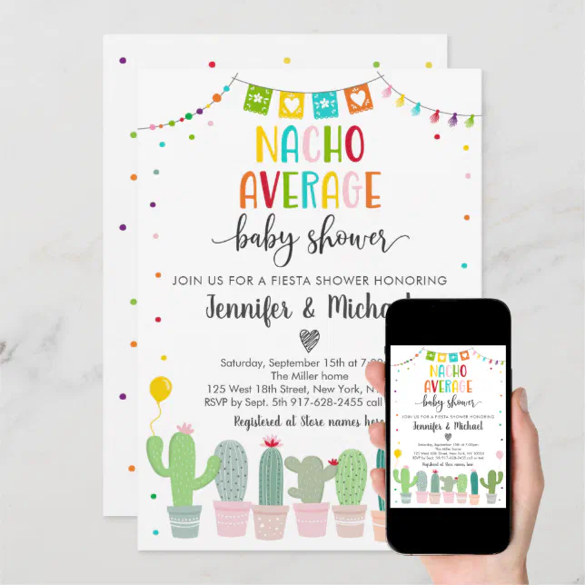 Nacho Average Baby Shower Cactus Fiesta Invitation | Zazzle