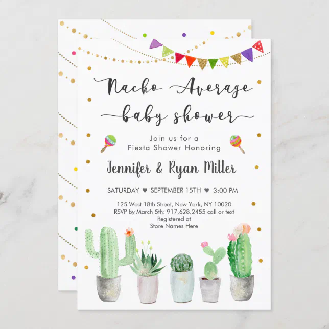 Nacho Average Baby Shower Gold Fiesta Cactus Invitation | Zazzle