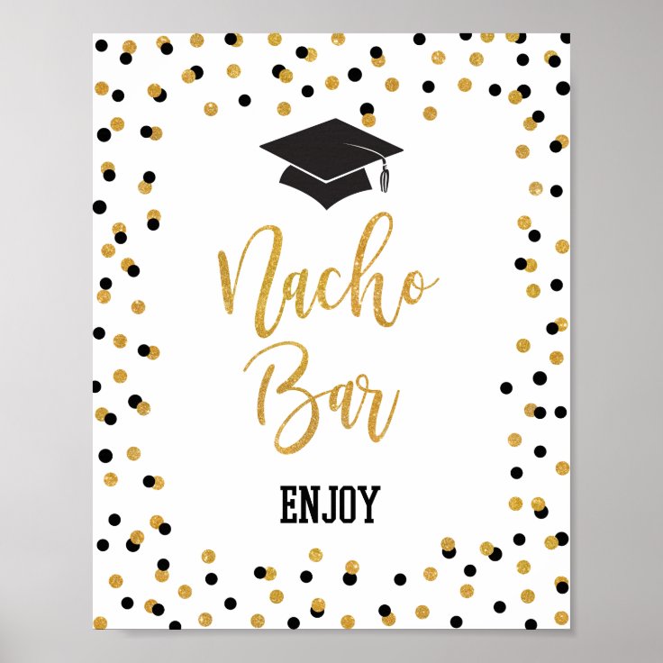 NACHO BAR Graduation Party Sign Black Gold Glitter | Zazzle