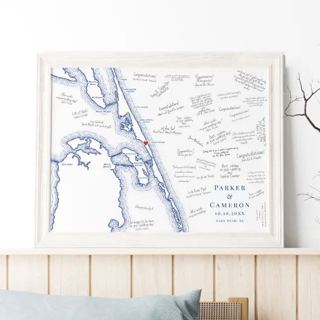 Nags Head NC Map Elegant Wedding Guest Book Poster | Zazzle